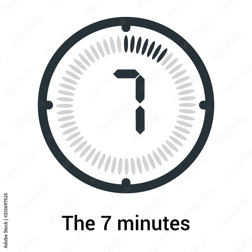 The 7 minutes icon isolated on white background, clock and watch, timer ...
