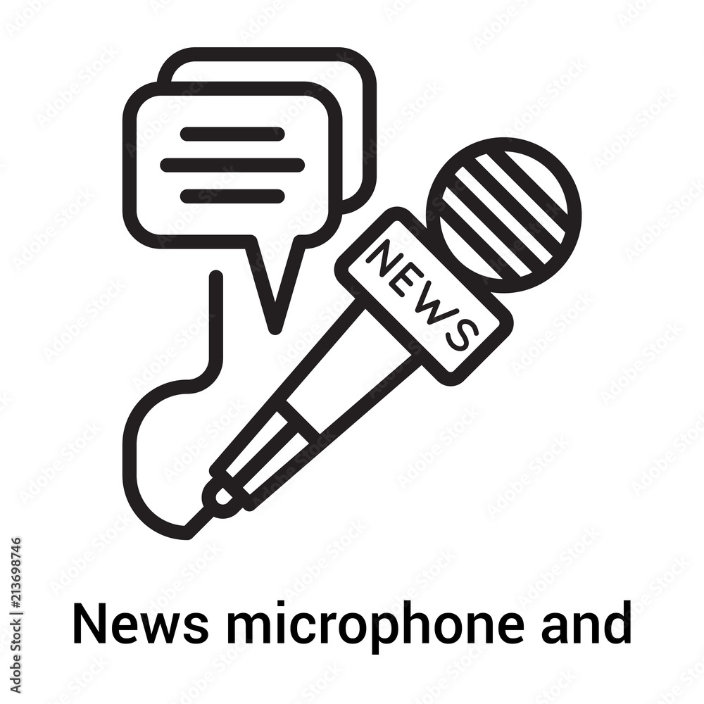 News microphone and speech bubbles icon vector sign and symbol isolated ...