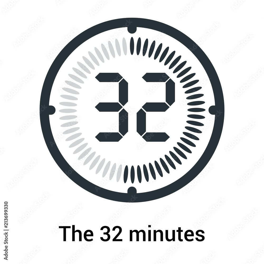 The 32 minutes icon isolated on white background, clock and watch ...