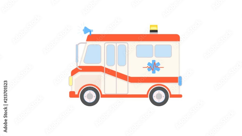 Cartoon ambulance truck. Cute footage of emergency car in flat style ...