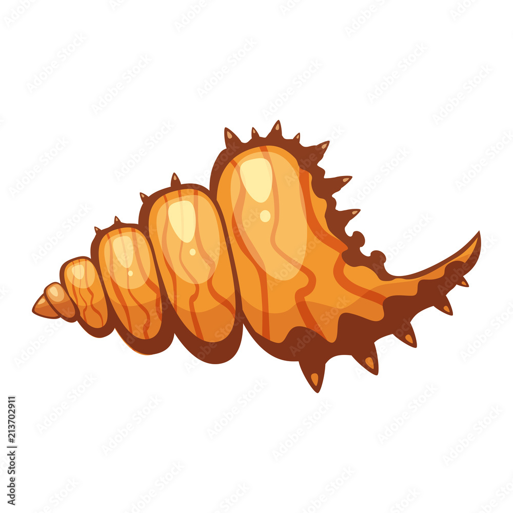 Cute bright ocher cartoon seashell icon. Colorful shellfish symbol ...