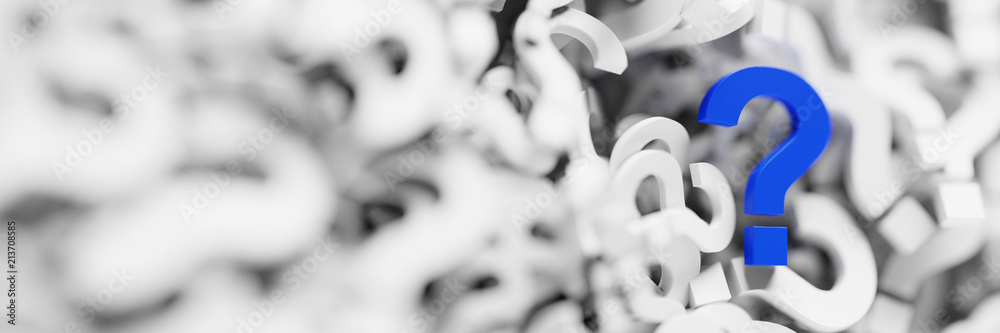 Infinite question marks with a distinct one, original 3d rendering ...
