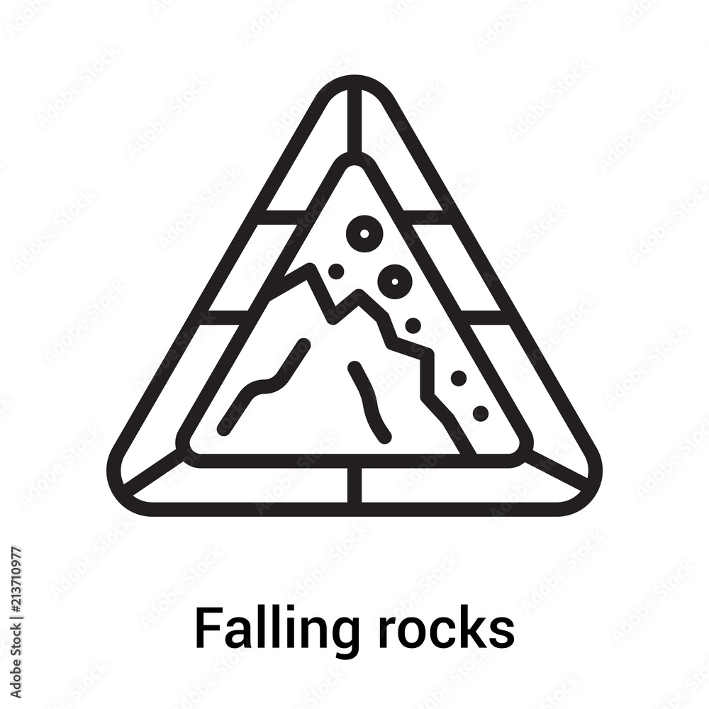 Falling rocks icon vector sign and symbol isolated on white background ...