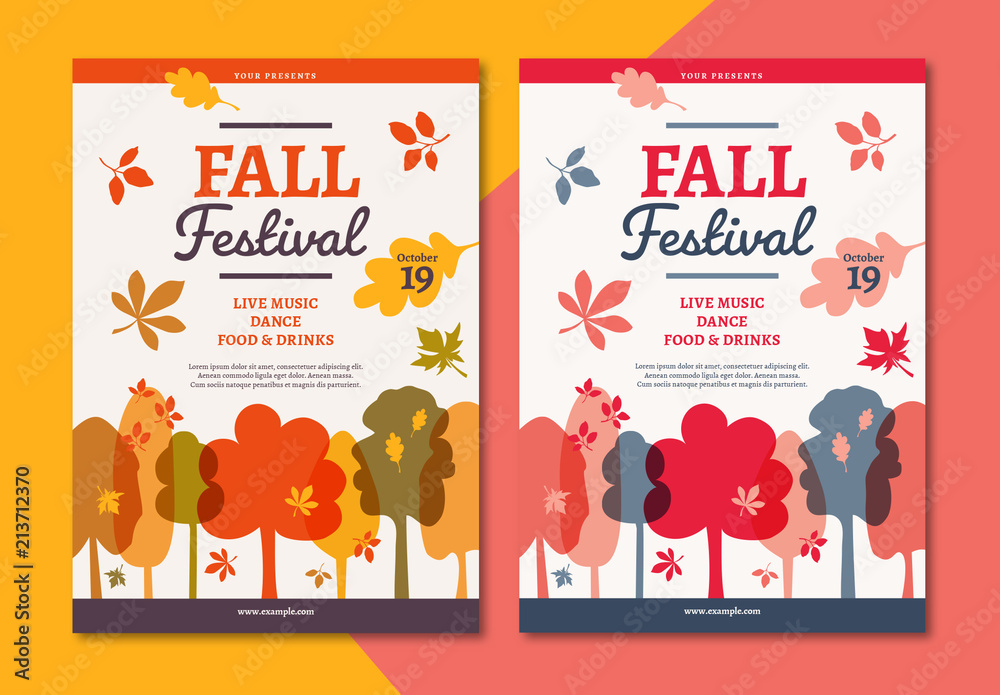 Fall Festival Flyer Layout with Autumn-Themed Illustrations Stock ...