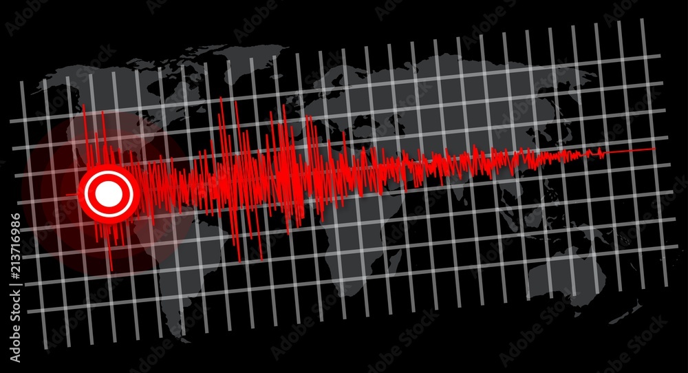 Earthquake - seismic waves on world map - vector illustration Stock ...