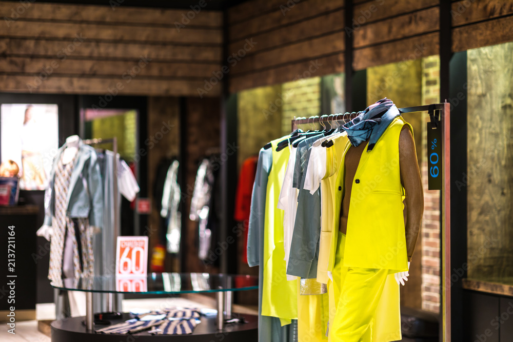 Fashion luxury elegance clothes in the shop. Summer fall sale Stock ...