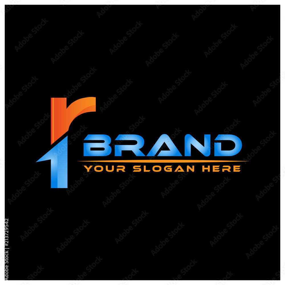 Letter r with number one on black background. logo with a basic ...