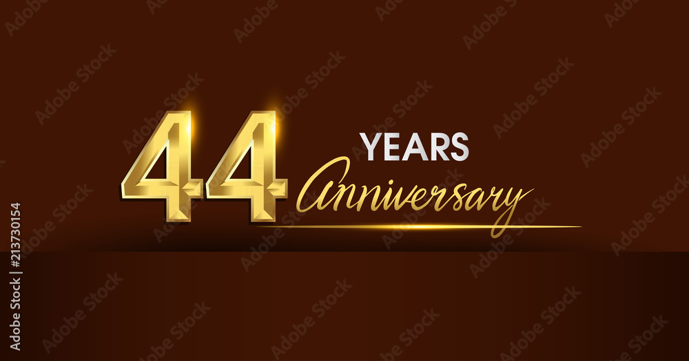 44 years anniversary celebration logotype. anniversary logo with golden ...