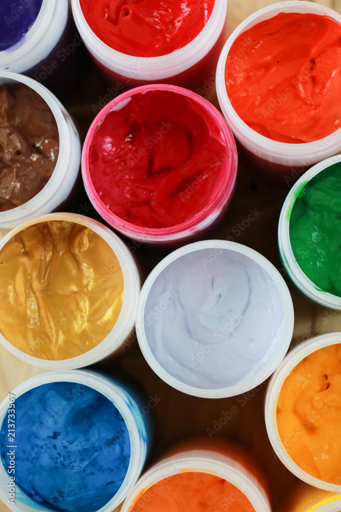 Varieties of colors in white bottles. Stock Photo | Adobe Stock