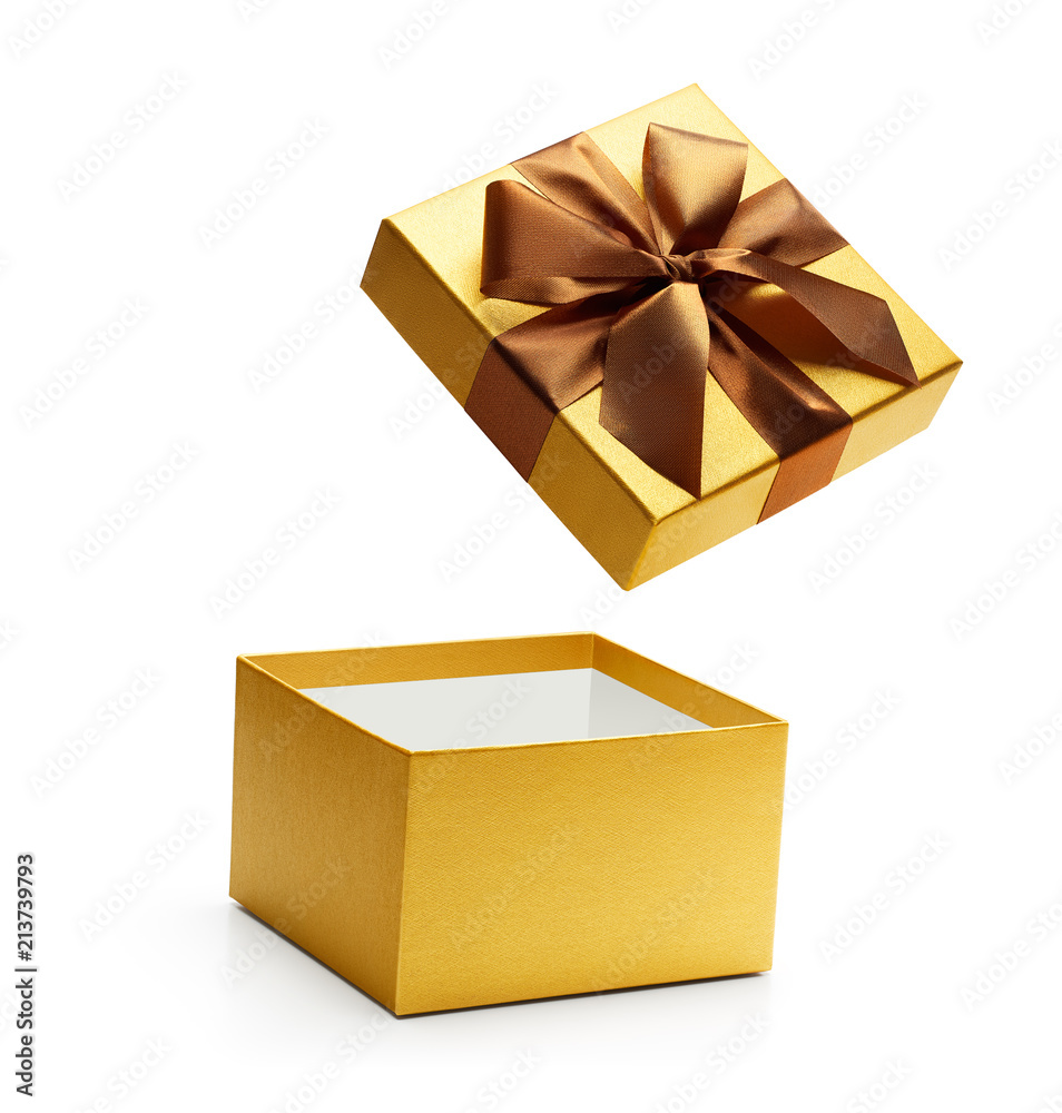 Gold open gift box isolated Stock Photo | Adobe Stock