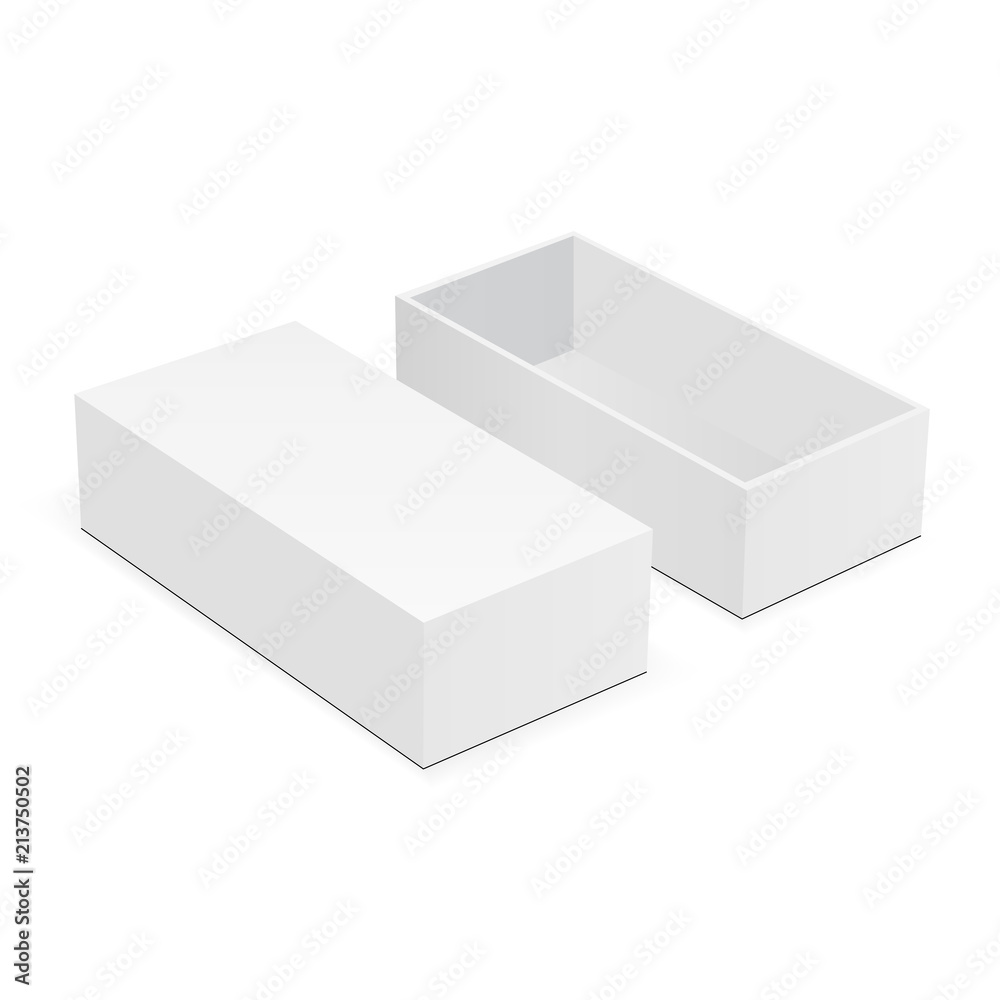 Blank rectangular box mock up with lid isolated on white background ...