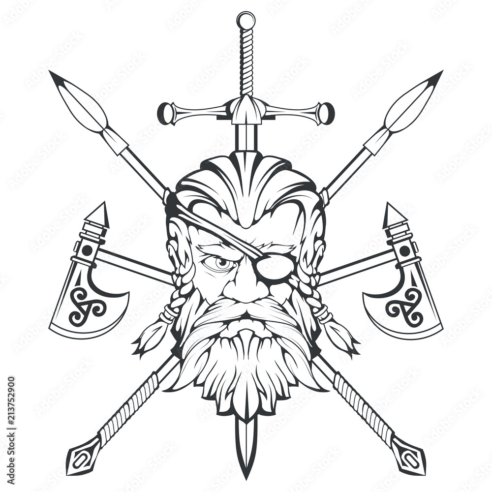 Scandinavian supreme god of Norse mythology - Odin. Hand drawing of ...