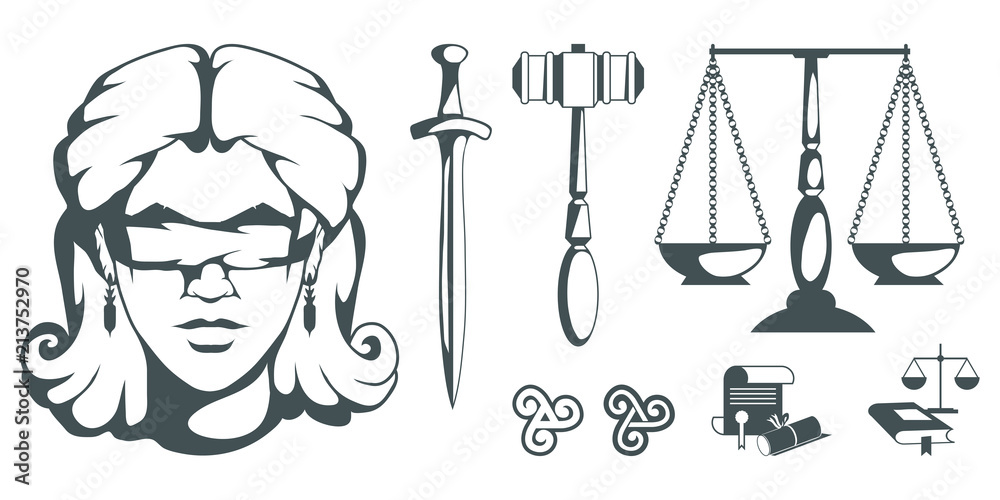 Themis - Ancient Greek goddess of justice. Hand drawn scales of justice ...