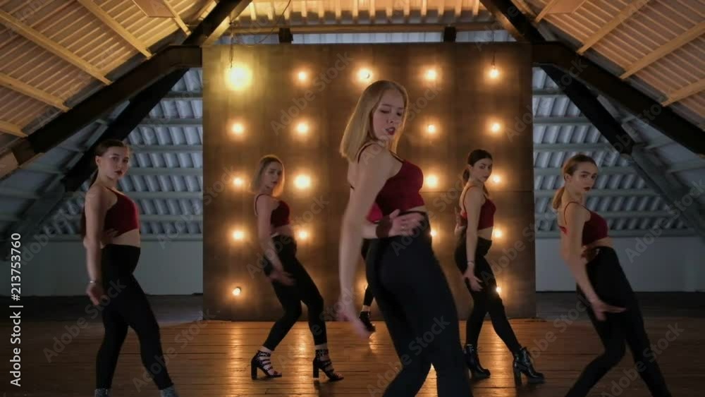Silhouettes of dancing girls. go-go dance. Closeup dance performance of ...