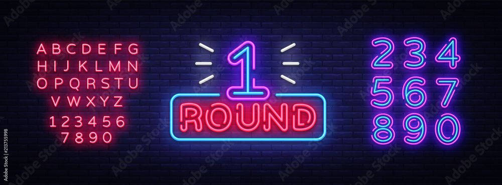 First Round is a neon sign vector. Boxing Round 1 bout, neon symbol ...