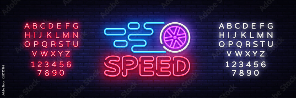 Speed Night Neon Logo Vector. Racing neon sign, design template, modern ...