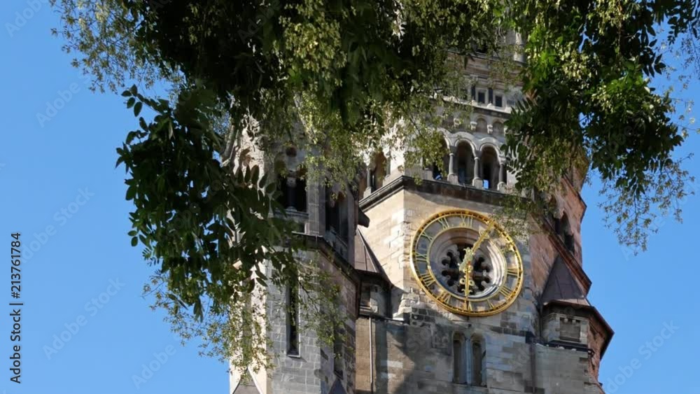 Close-up: Clock of Famous Kaiser Wilhelm Memorial Church Behind A Tree ...