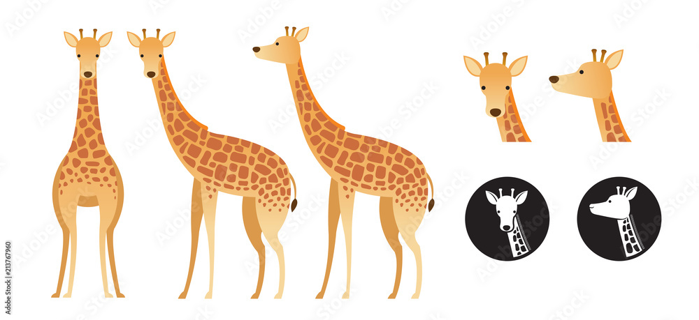 Giraffe Vector Set, Front View, Side View, Silhouette Stock Vector ...