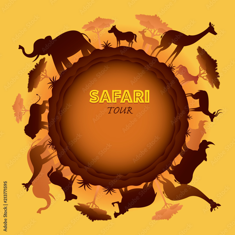 African Safari Animals Silhouette Round Frame Stock Vector | Adobe Stock