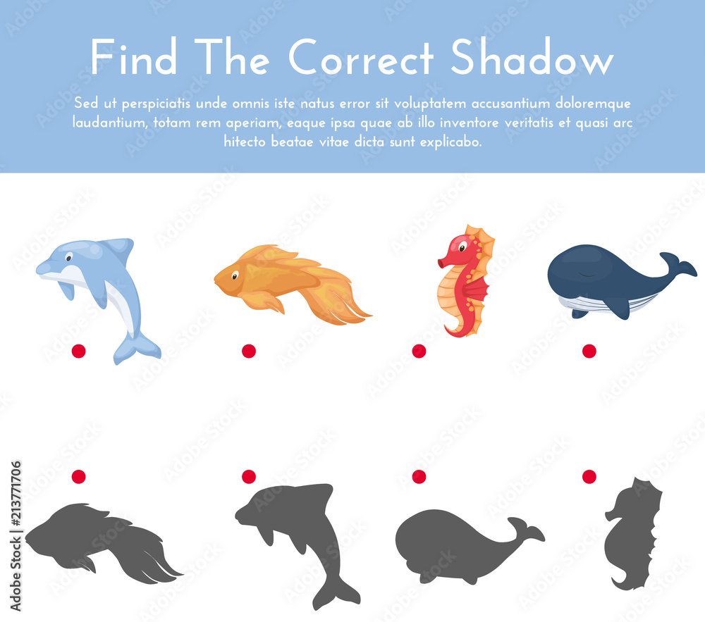 Animals and their shapes shadow matching game vector illustration ...
