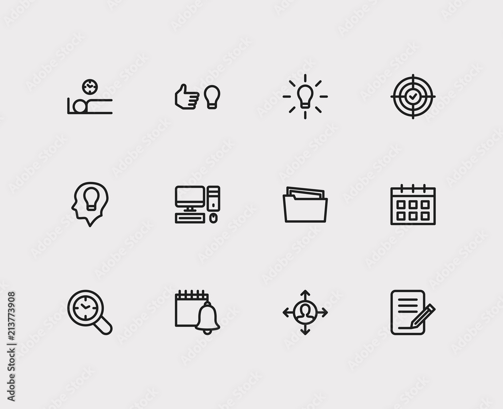 Work icons set. Wake up earlier and work icons with organize workplace ...