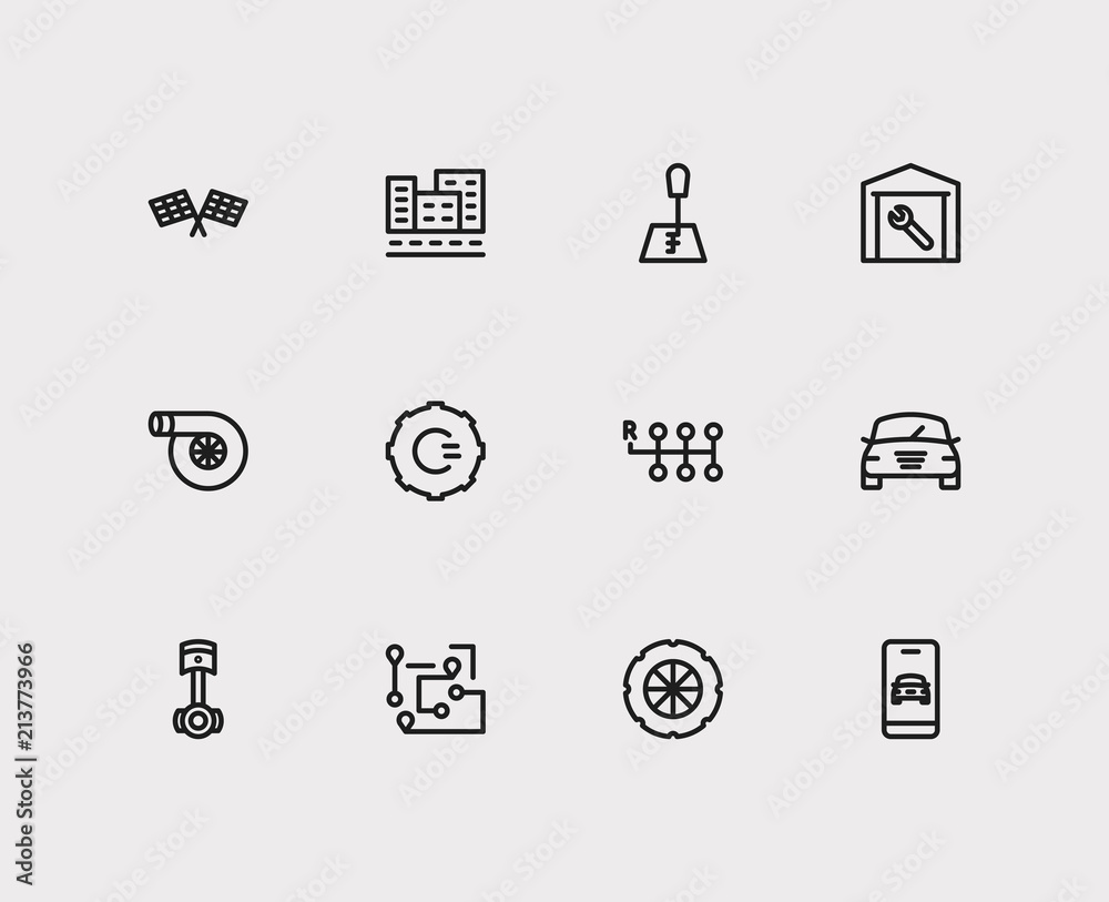 Auto icons set. Logistic and auto icons with auto car, garage and car ...
