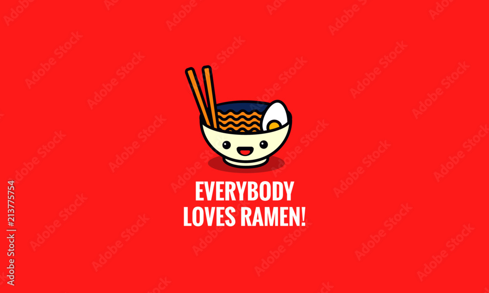 Everybody Loves Ramen Pun Poster Vector Illustration in Flat Style Line ...