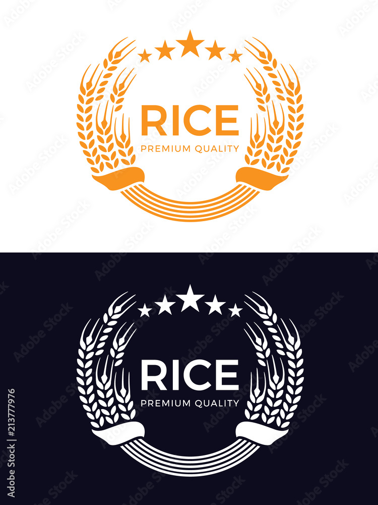 Circle paddy rice and five star and rice Premium quality text logo sign ...