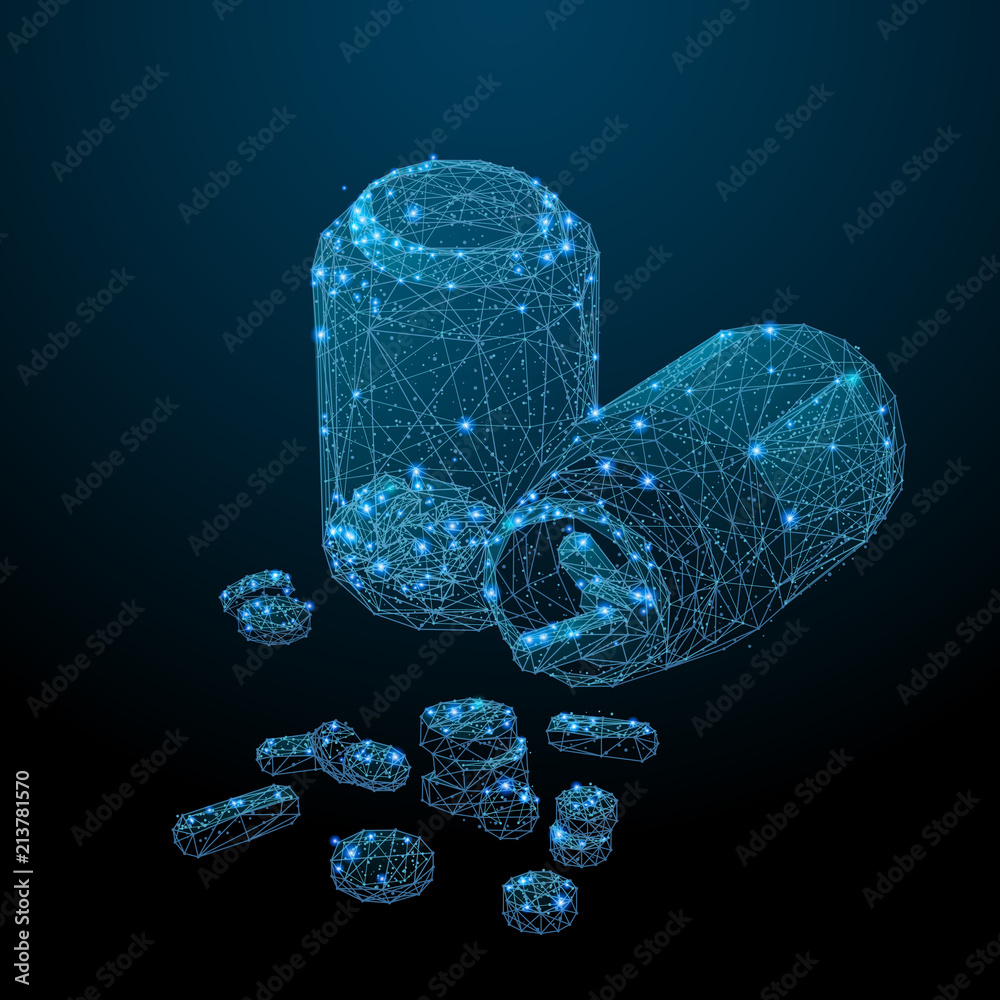 Abstract image of a Pill container and pills in the form of a starry ...