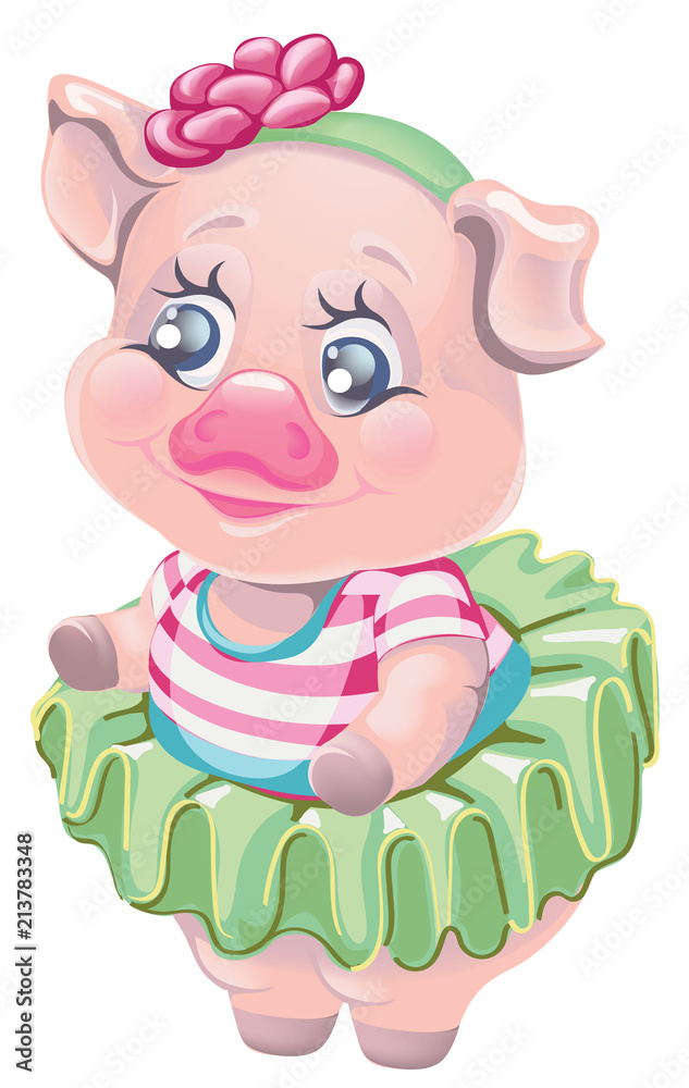 vector clipart cartoon character girl piglet in ballet costume Stock ...