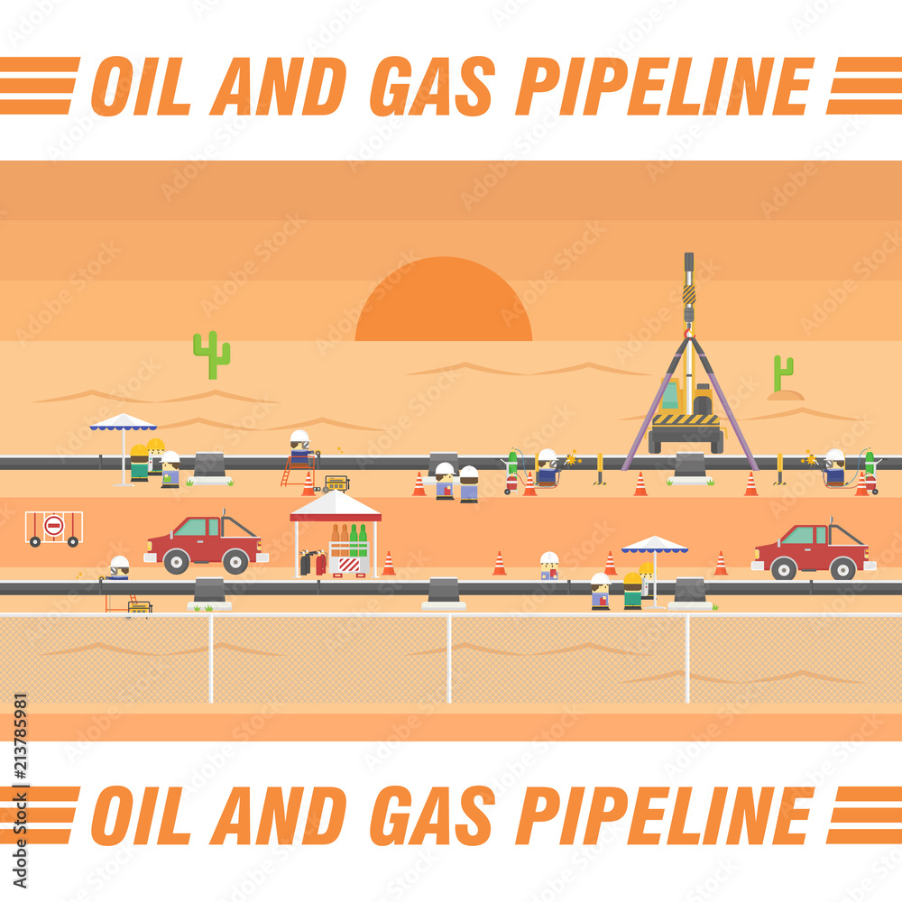 Oil and gas pipeline transport flat cartoon vector illustration design ...
