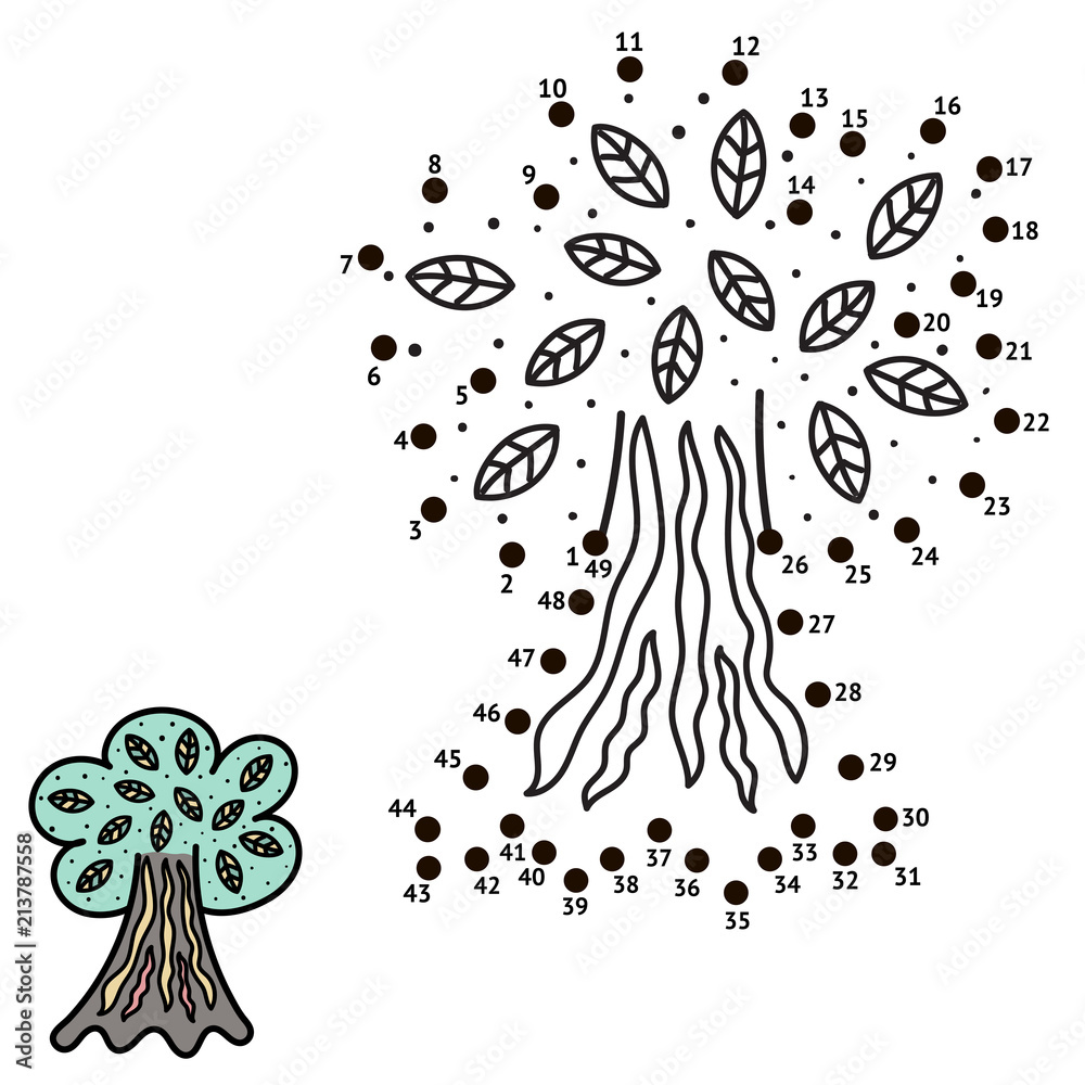 Connect the dots and draw a tree. Numbers game for children. Vector ...