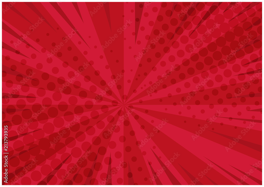Bright red retro comic background with halftone corners and scratches ...