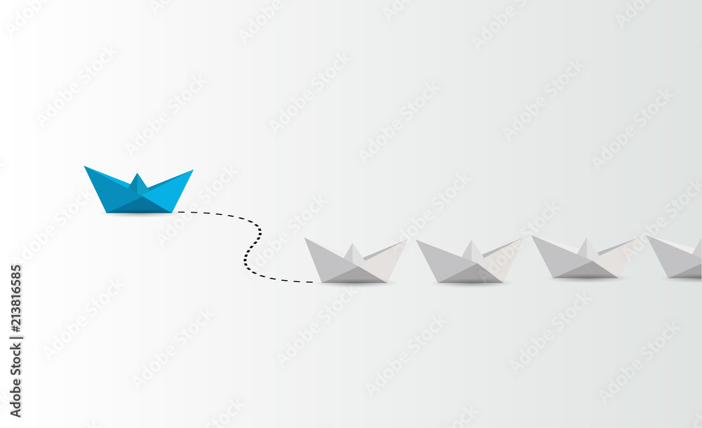 Leadership concept. blue paper boat leading white. Stock Illustration ...