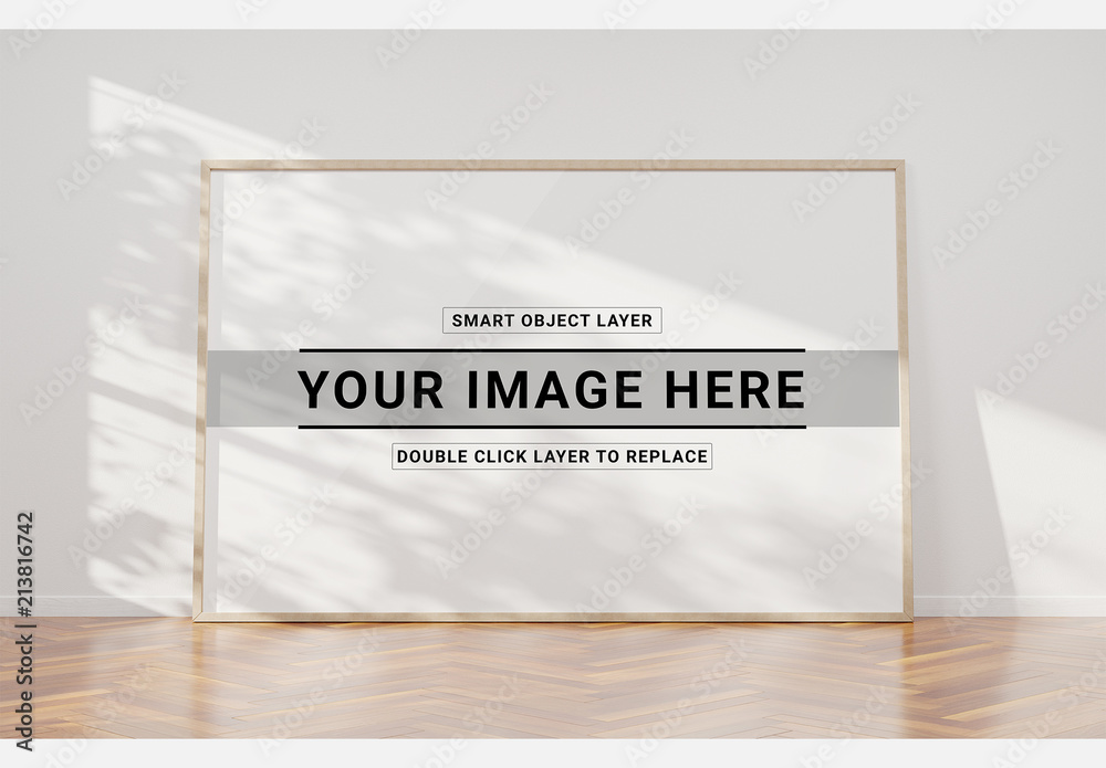 White Frame on Wooden Floor Mockup Stock Template | Adobe Stock
