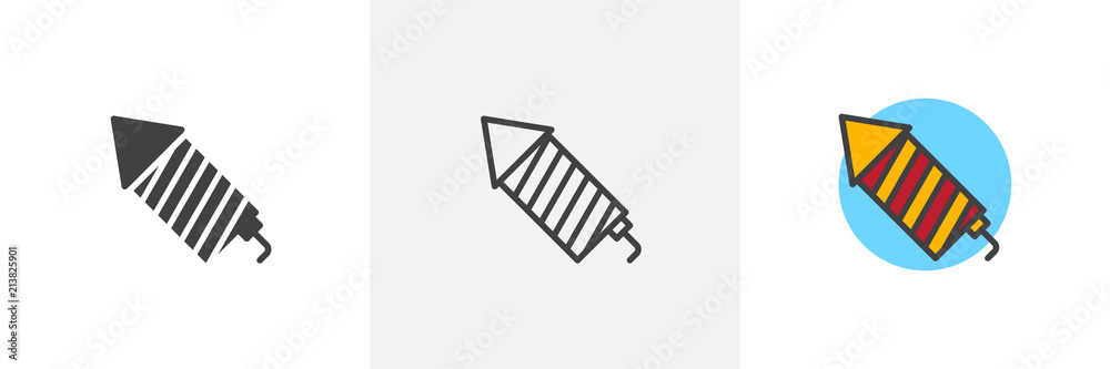 Fireworks rocket icon. Line, solid and filled outline colorful version ...