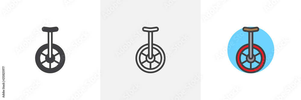 Unicycle icon. Line, solid and filled outline colorful version, outline ...
