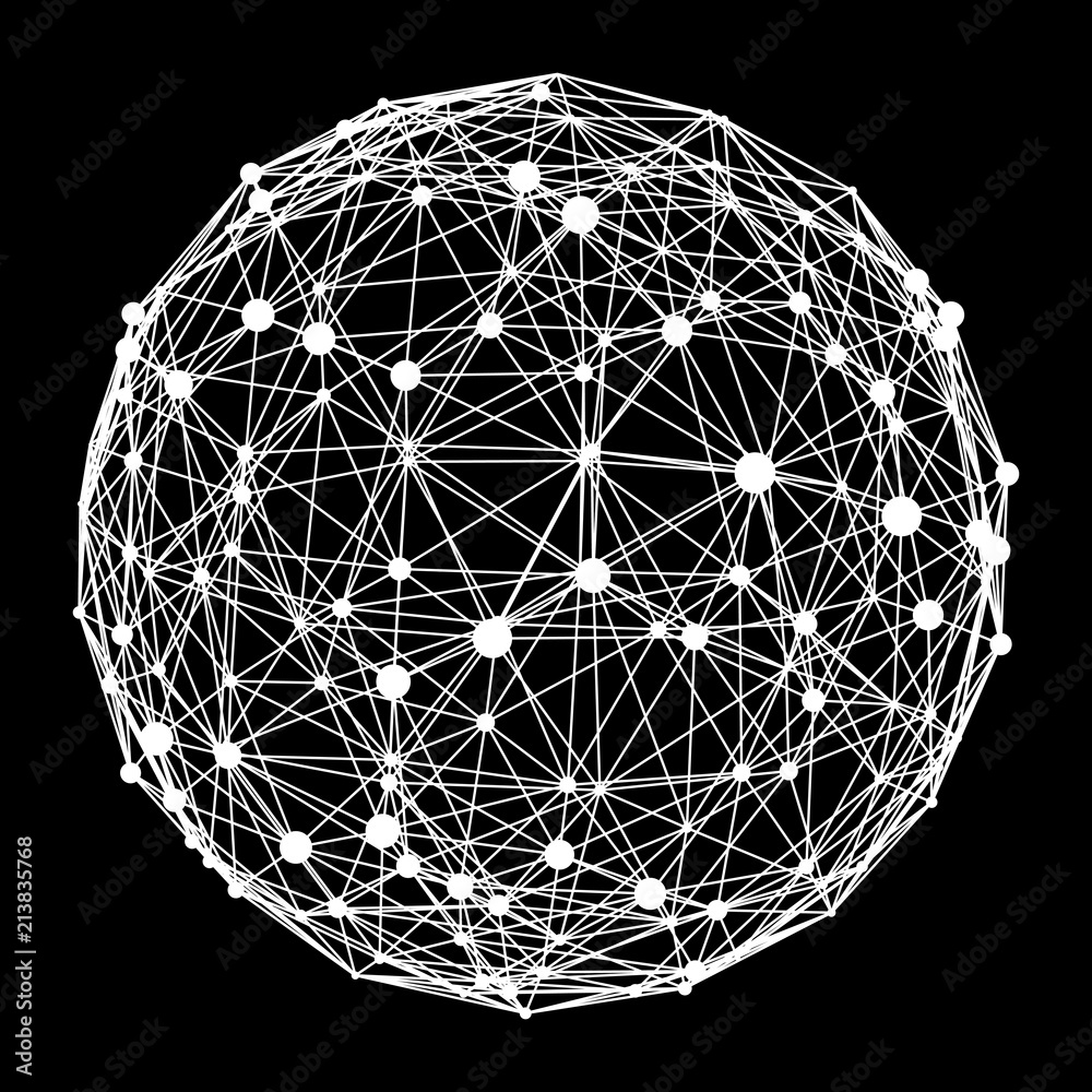 Big data visualization. HUD wireframe mesh sphere with dot and lines. Analysis of information ...