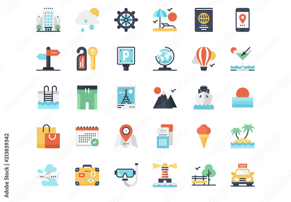 Travel and Vacation Icons Stock Template | Adobe Stock