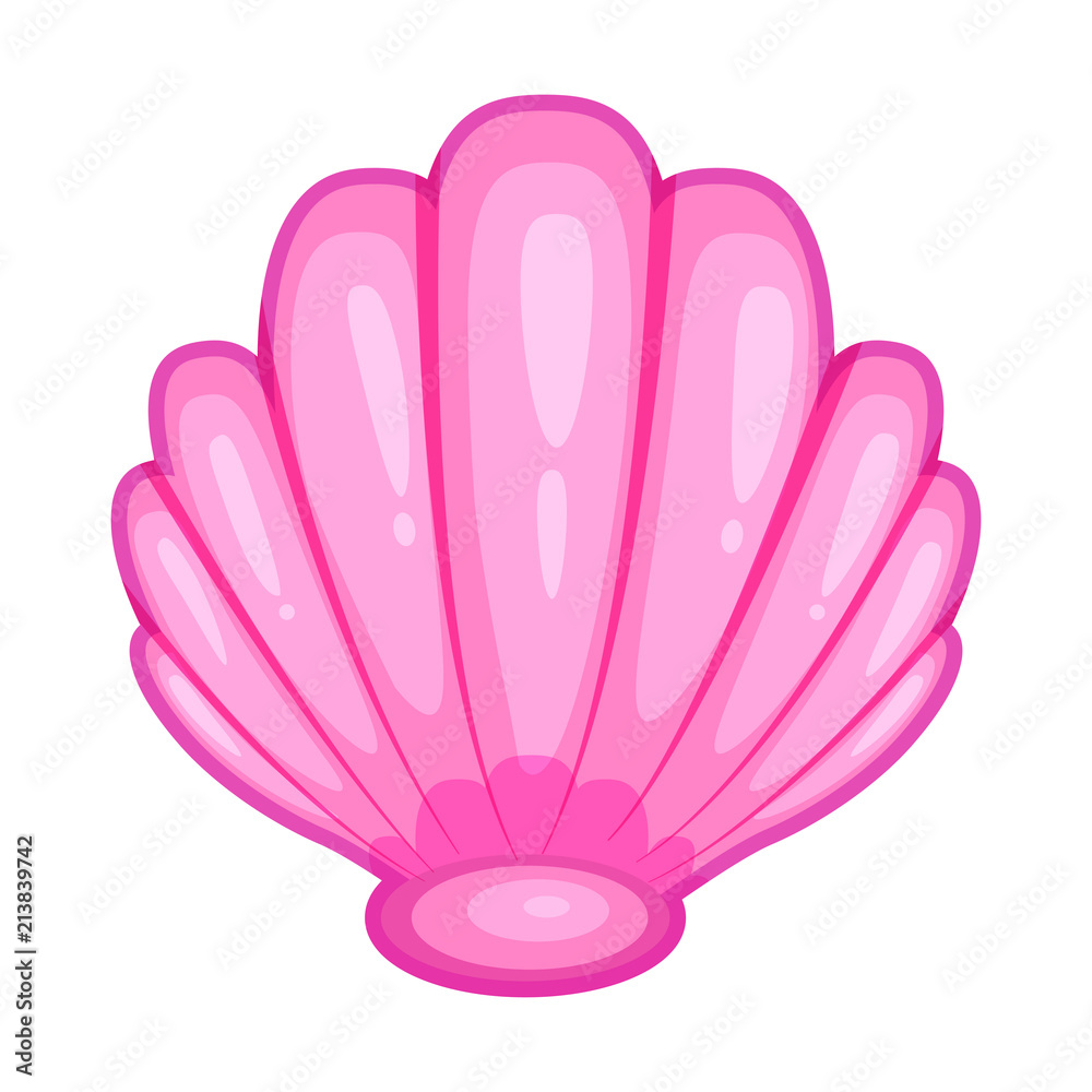 Cute bright pink cartoon seashell icon. Colorful shellfish symbol ...