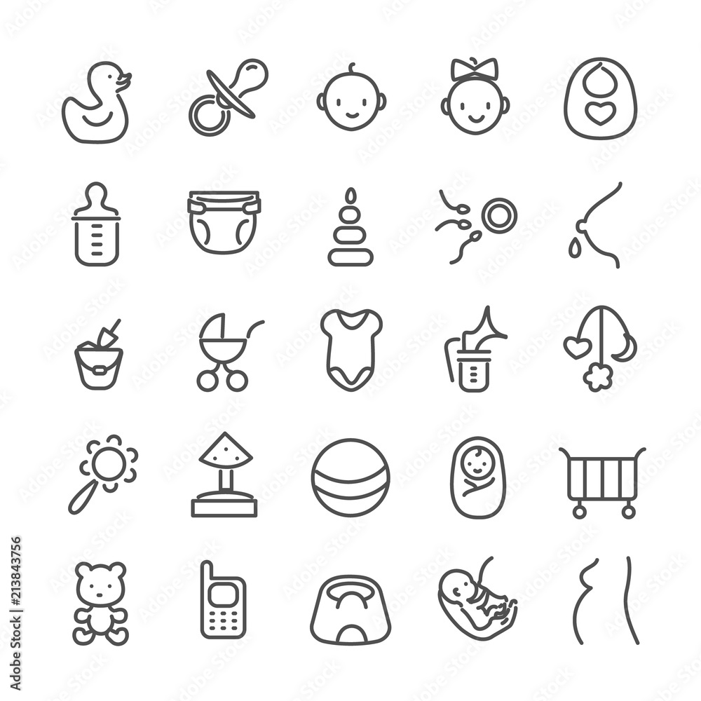 Childhood and maternity simple icon set. Vector illustration. Contains ...