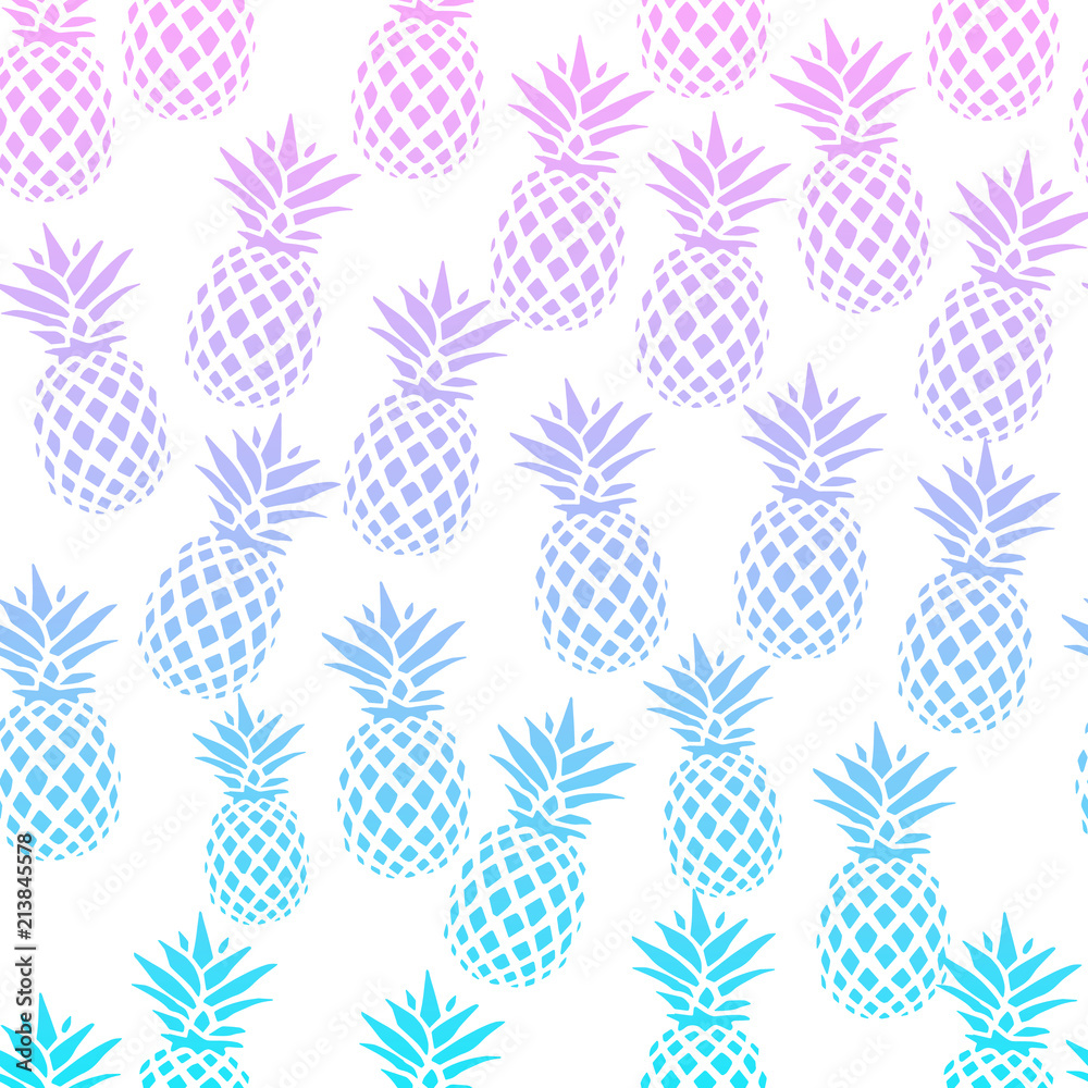 Seamless pattern with pineapples on a white background. Vector illustration. Exotic summer print ...