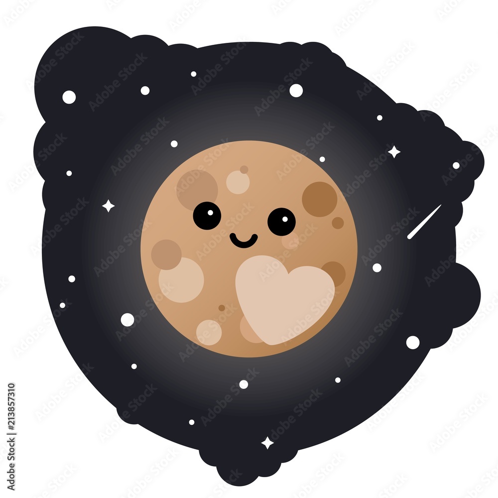 Cartoon dwarf planet pluto in the sky - isolated vector illustration ...