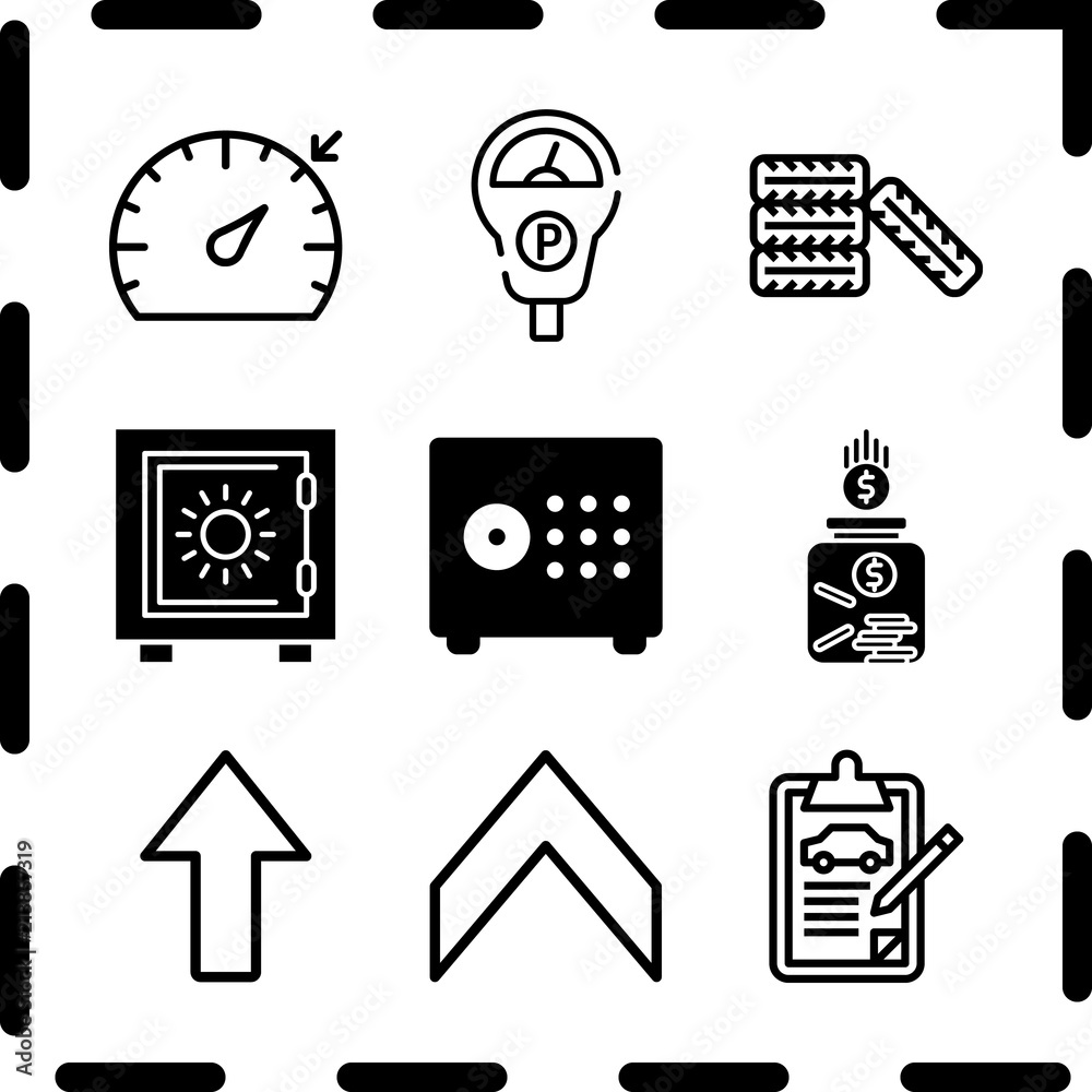 Simple 9 icon set of finance related up arrow, safebox, funds and ...