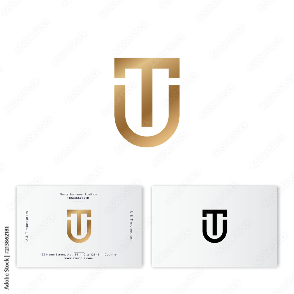 T and U monogram. T letter U letter as a gold shield. Digital logo ...