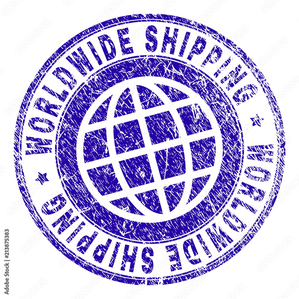 WORLDWIDE SHIPPING stamp watermark with grunge texture. Blue vector ...