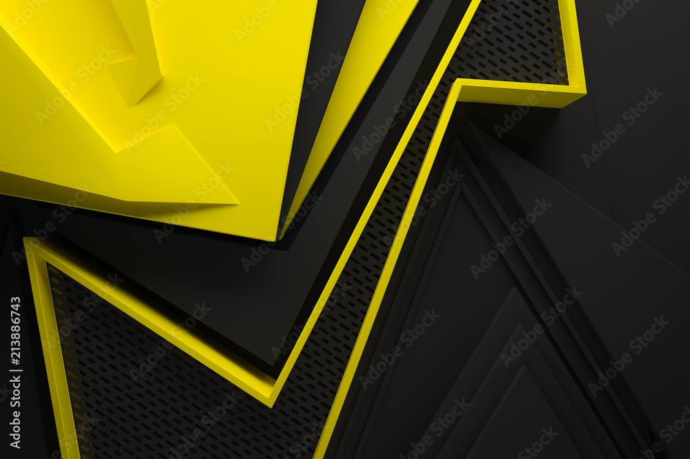 black yellow dark abstract graphic shape background 3d illustration ...