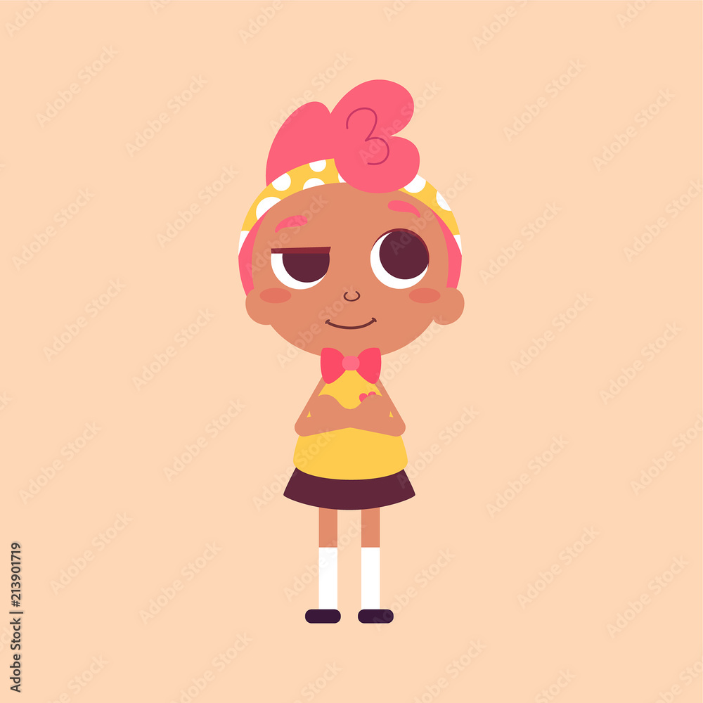 Vector illustration of a cute girl, character design. Dark skin beauty ...