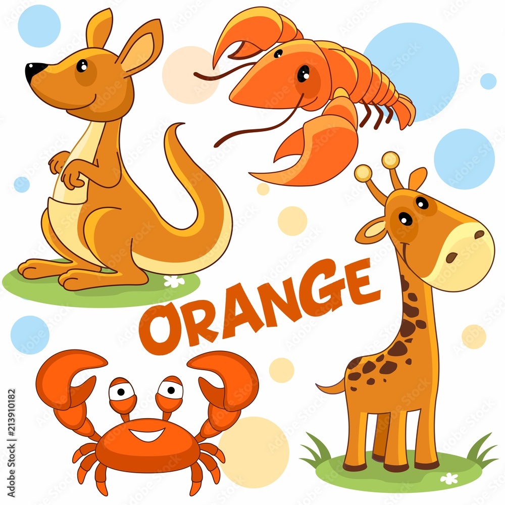 A set of colorful orange illustrations with animals and mollusks for ...