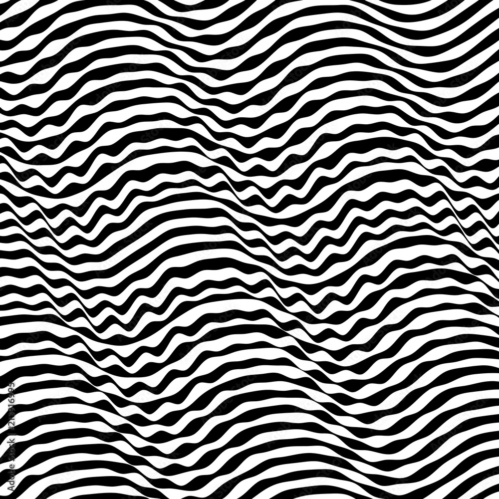 3D wavy background. Dynamic effect. Black and white design. Pattern ...